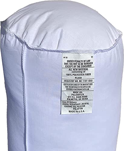 Pillowflex Bolster Pillow - 8" x 20" - Plush Polyester-Filled Insert for Decorative Shams - Comes in a Poly-Cotton Shell - Odorless, Lint, and Dust-Free, No Lumps Stuffing for Pillows (White, Round)