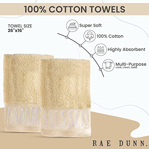 Rae Dunn Hand Towels, Embroidered Decorative Hand Towel for Kitchen and Bathroom, 100% Cotton, Yellow- Blessed/Family, 16"x 28"