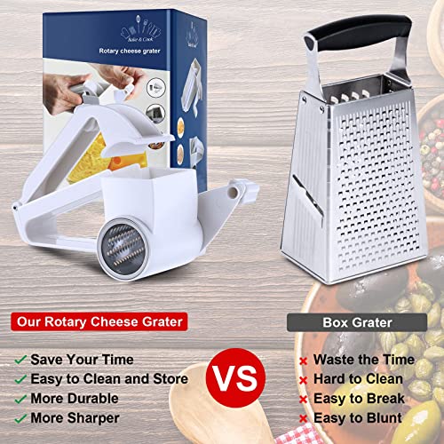 Rotary Cheese Grater Manual Handheld Cheese Grater with Stainless Steel Drum for Grating Hard Cheese Chocolate Nuts Kitchen Tool (/, White, 1)