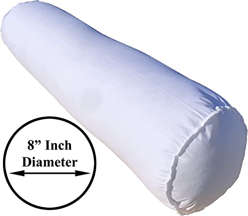 Pillowflex Bolster Pillow - 8" x 20" - Plush Polyester-Filled Insert for Decorative Shams - Comes in a Poly-Cotton Shell - Odorless, Lint, and Dust-Free, No Lumps Stuffing for Pillows (White, Round)
