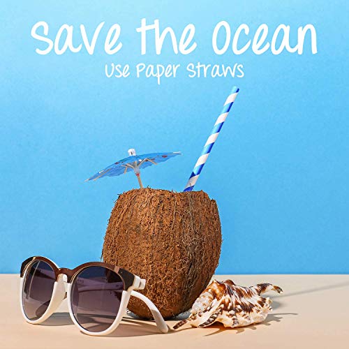 Weemium 200 Biodegradable Paper Straws - Durable & Eco-Friendly in 10 Color Stripes - Rainbow Drinking Straws & Party Decoration Supplies