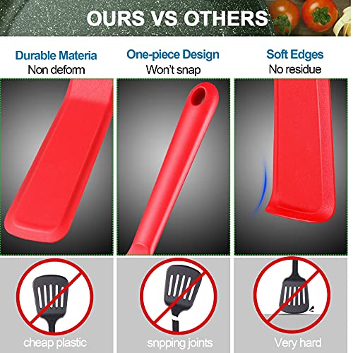 Silicone Thin Spatula Omelet Spatula Turner Long Crepe Spatula Heat Resistant Cooking Spatula Non Stick Pancake Spatula for Cooking Egg Burgers Pizza Pancake Steak Omelet Crepes (2, Red, Black)