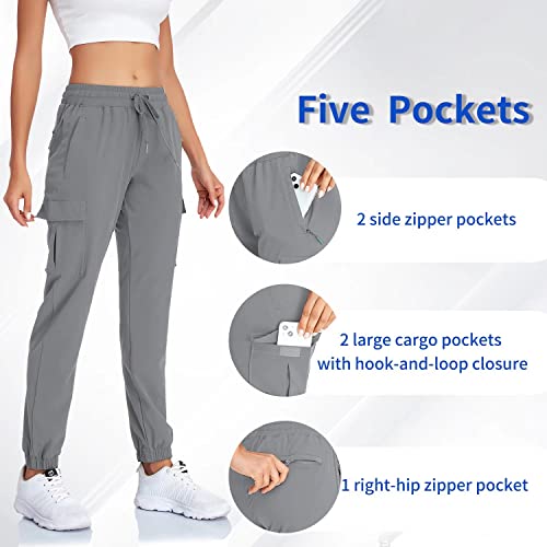 Women's Lightweight Cargo Joggers Quick Dry Hiking Pants UPF50+ Athletic Workout Casual Outdoor Pants with Zipper Pockets Gray