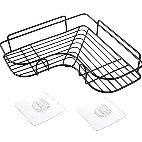 QJKW Bathroom Shelf Bathroom Triangular Shelf Kitchen Stainless Steel Punch-Free Firm Fitted Wall Shampoo Shower Storage Corner Rack Two Suction Cup Ideal for Bathroom and Toilet (Color : Black)