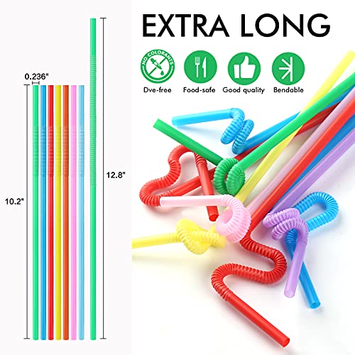 200 Pcs Disposable Drinking Straws, Colorful Long Flexible Bendy Straws (0.23'' diameter and 10.2" long)