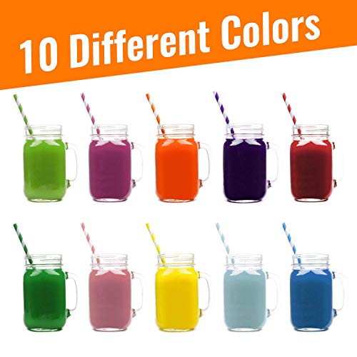 Weemium 200 Biodegradable Paper Straws - Durable & Eco-Friendly in 10 Color Stripes - Rainbow Drinking Straws & Party Decoration Supplies