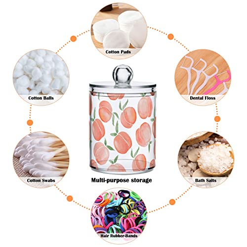 DOMIKING Peaches 2 Pack Cotton Swab Holder Dispenser Plastic Jar Bathroom Storage Canister Acrylic Containers for Floss Makeup Sponges Cotton Ball