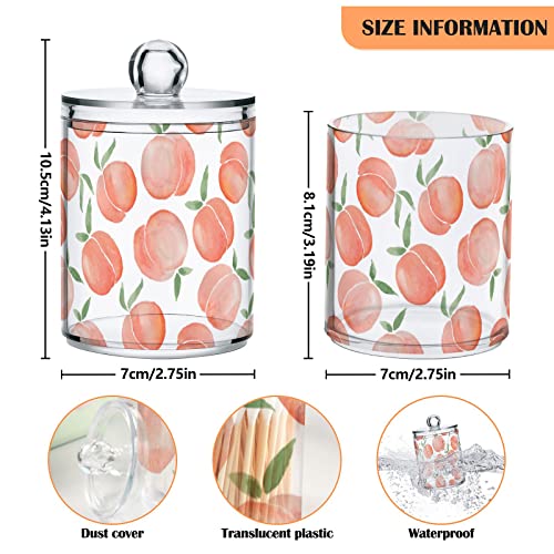 DOMIKING Peaches 2 Pack Cotton Swab Holder Dispenser Plastic Jar Bathroom Storage Canister Acrylic Containers for Floss Makeup Sponges Cotton Ball