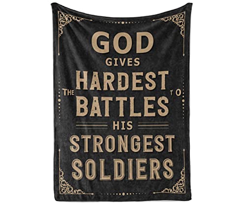 InnoBeta Get Well Gifts for Women, Men, Surgery Gifts for Friends with Cancer, Chemo Patients, Flannel Throw Blanket - 50"x 65", God Gives The Hardest Battles to His Strongest Soldiers
