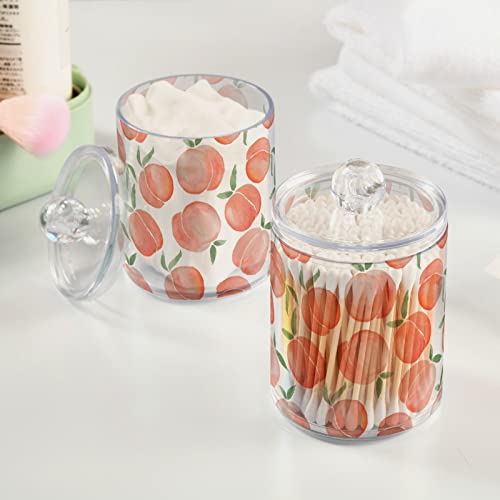 DOMIKING Peaches 2 Pack Cotton Swab Holder Dispenser Plastic Jar Bathroom Storage Canister Acrylic Containers for Floss Makeup Sponges Cotton Ball