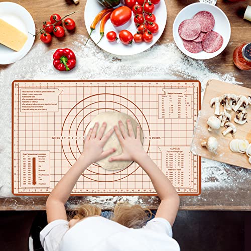 Silicone Baking Mat, Non Stick Pastry Mat with Measurement,26" x 16" Extra Thick Large Rolling Dough Mat Sheet, Counter Mat,Food Grade Pizza, Fondant, Macarons,Cookies Mat, Baking Supplies for kitchen