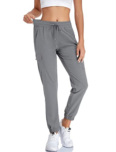 Women's Lightweight Cargo Joggers Quick Dry Hiking Pants UPF50+ Athletic Workout Casual Outdoor Pants with Zipper Pockets Gray