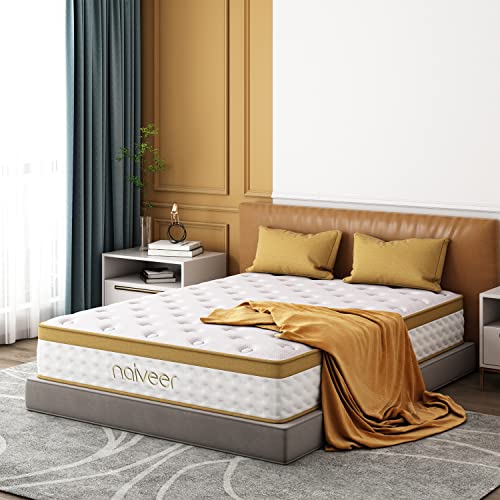 Naiveer Cool Gel Memory Foam Hybrid Mattress, 10 Inch Queen Size Mattress in A Box with Pocket Springs for Cool Sleep & Pressure Relief, Medium Firm Feeling with CertiPUR-US Certified Foam