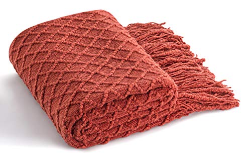 Angelhood Christmas Plaid Throw Blanket,Soft Chenille Decorative Blanket with Tassel for Couch, Sofa, Bed and Home Decor