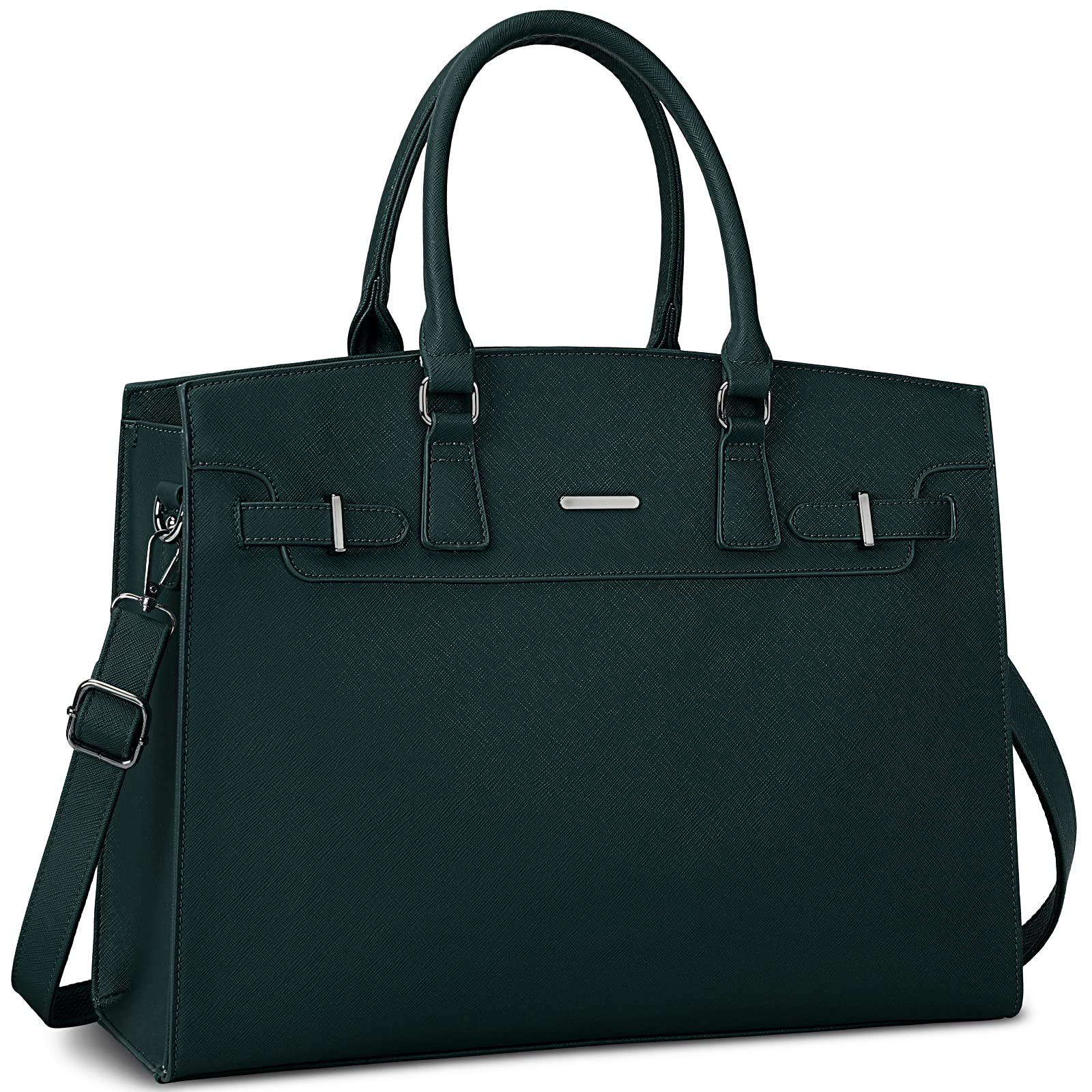 Laptop Bag for Women 15.6 Inch Waterproof Leather Tote Bag Lightweight Business Office Work Bag Large Capacity Professional Briefcase Computer Tote Bag Fashion Handbag Shoulder Bag Dark Green