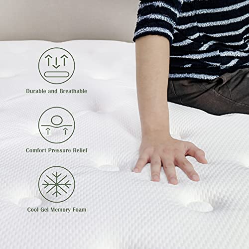 Naiveer Cool Gel Memory Foam Hybrid Mattress, 10 Inch Queen Size Mattress in A Box with Pocket Springs for Cool Sleep & Pressure Relief, Medium Firm Feeling with CertiPUR-US Certified Foam