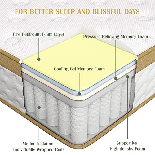 Naiveer Cool Gel Memory Foam Hybrid Mattress, 10 Inch Queen Size Mattress in A Box with Pocket Springs for Cool Sleep & Pressure Relief, Medium Firm Feeling with CertiPUR-US Certified Foam