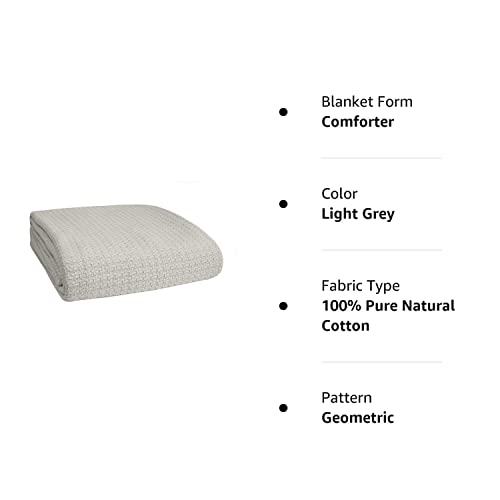 BELIZZI HOME 100% Cotton Bed Blanket, Breathable Bed Blanket King Size, Cotton Thermal Blankets King, Perfect for Layering Any Bed for All Season, Light Grey