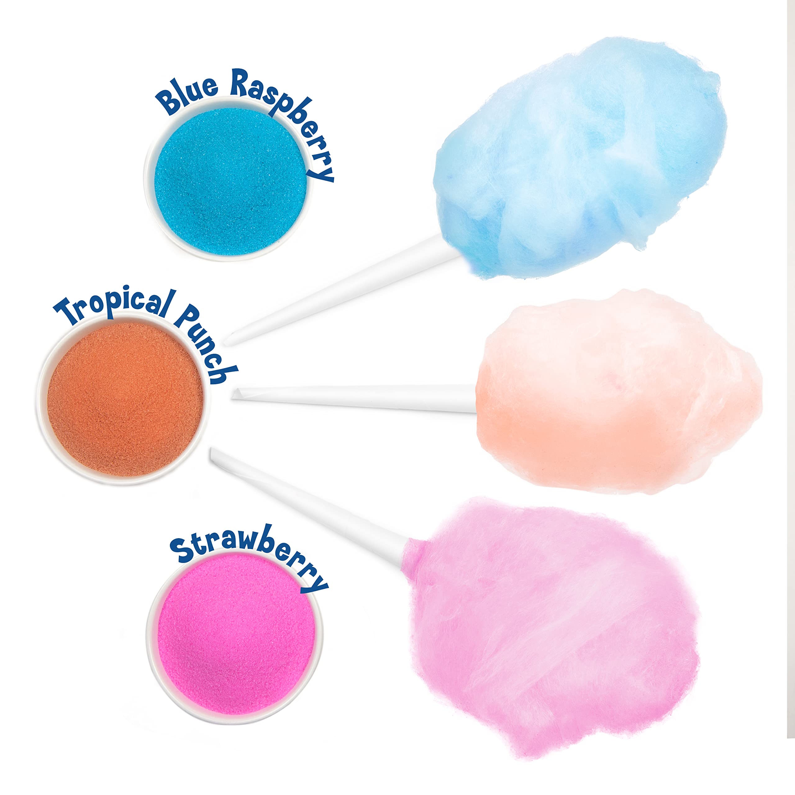 Nostalgia Kool-Aid Flossing Party Kit (3-Pack) | Blue Raspberry, Strawberry, Tropical Punch | 3 16oz Bottles of Cotton Candy Sugar Mix | 96 Small to Medium Cone Servings, 16 Ounces