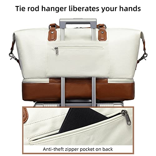 SHENHU Weekender Bags for Women Large Travel Duffel Bag Overnight Weekender Bag Carry on Shoulder Bag with Shoes Compartment for Men Beige