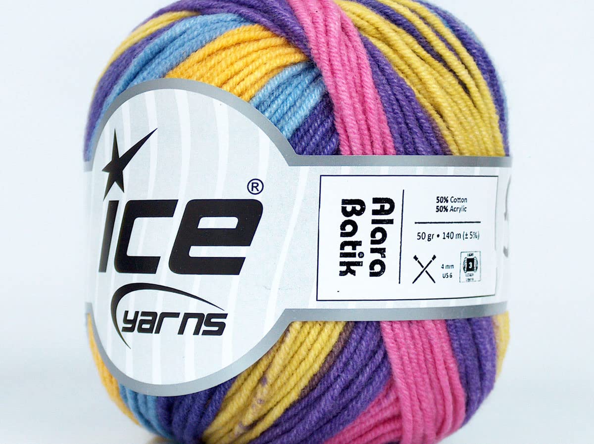 Lot of 8 Skeins Ice Yarns Alara Batik (50% Cotton) Yarn Pink Purple Olive Green Blue Yellow