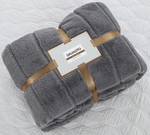 Faux Fur Throw Ultra Soft Double Sided, Fluffy Blanket for Winter Sofa Couch, Cuddly & Warm (50"x 60", Gray)