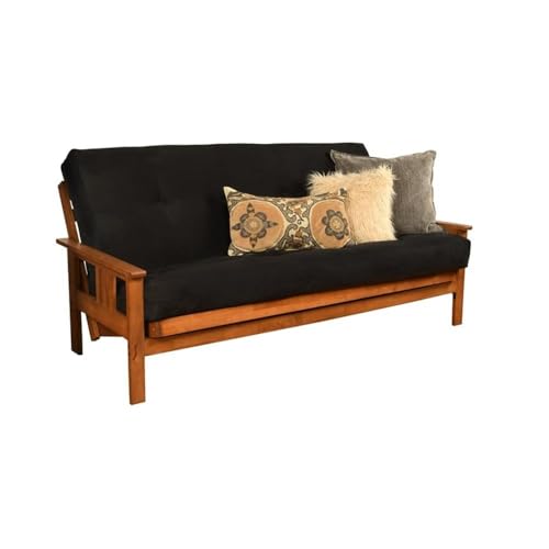 Pemberly Row 7" Full Size Futon Mattress Replacement, Suede Fabric Sleeper Sofa Bed Mattress, Cotton and Foam Construction, Black-Frame Not Included