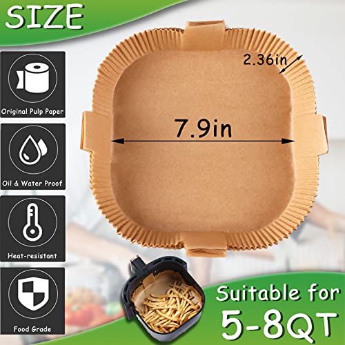 Air Fryer Disposable Paper Liner - 50PCS 7.9In Square Non-Stick Insert Parchment Paper Liners, Oil-proof, Water-proof Cooking Baking Roasting Filter Sheet for Airfryer Basket, Microwave, Oven, Dryer