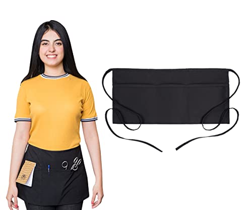 Avalon Kitchen Server Aprons Unisex Waist Aprons with 3 Pockets 24x12 Inches Waiter Waitress Apron Half Apron for Women