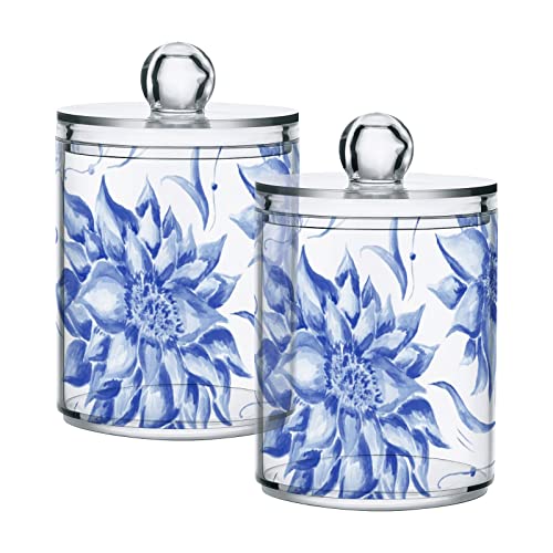 Tatenale Q tip Holder with Lid Cotton Swab Holder Dispenser Container Organizer Cotton Ball Jar Plastic Jars for Cotton Pad Bathroom Vanity Makeup Organizer 2Pack