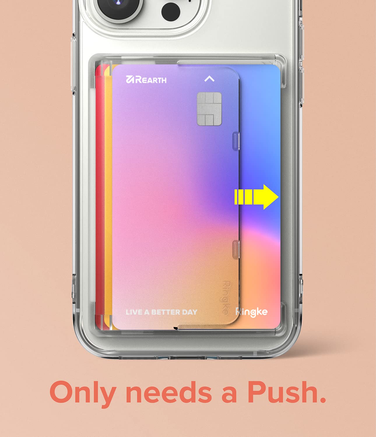 Ringke Side Slot Card Holder for Phone Case, Business Card Holder for Women, Men, ID Credit Card Holder Stick on, Phone Wallet Compatible with iPhone, Galaxy, and Pixel - Clear Mist (2 Pack)