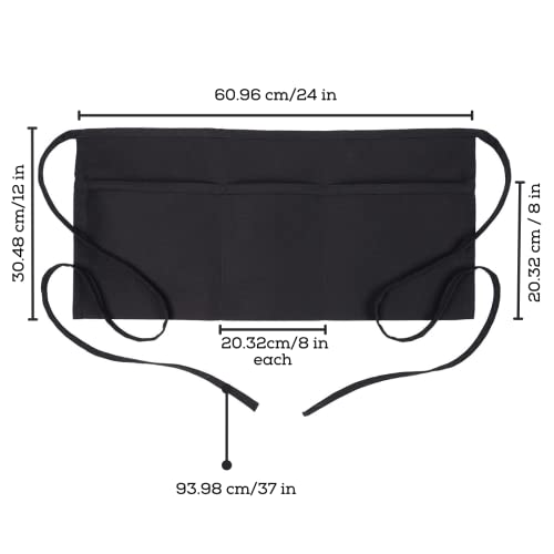 Avalon Kitchen Server Aprons Unisex Waist Aprons with 3 Pockets 24x12 Inches ­Waiter Waitress Apron Half Apron for Women