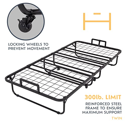 Heyward Premium 5” Memory Foam Folding Bed | Twin Size Mattress with Steel Frame | CertiPUR-US Certified Foam w/Washable Jacquard Top, Breathable Mesh Sides | 77”L x 38”W x 17”H