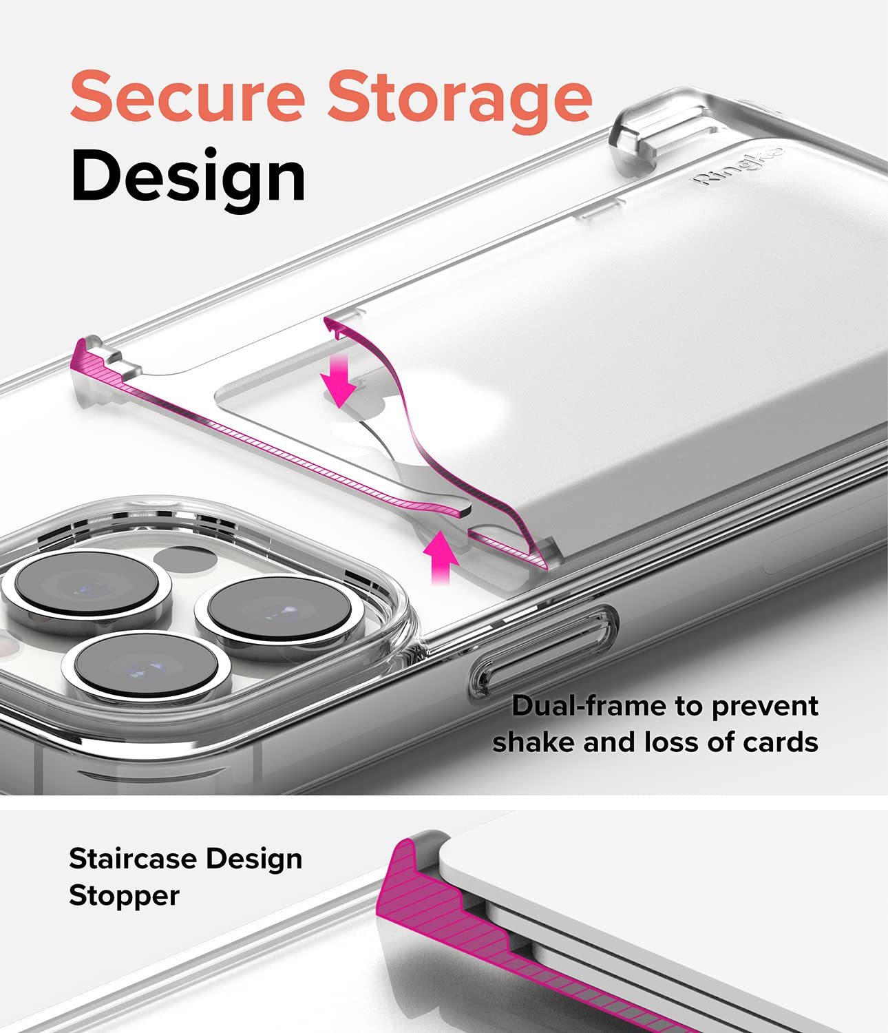 Ringke Side Slot Card Holder for Phone Case, Business Card Holder for Women, Men, ID Credit Card Holder Stick on, Phone Wallet Compatible with iPhone, Galaxy, and Pixel - Clear Mist (2 Pack)