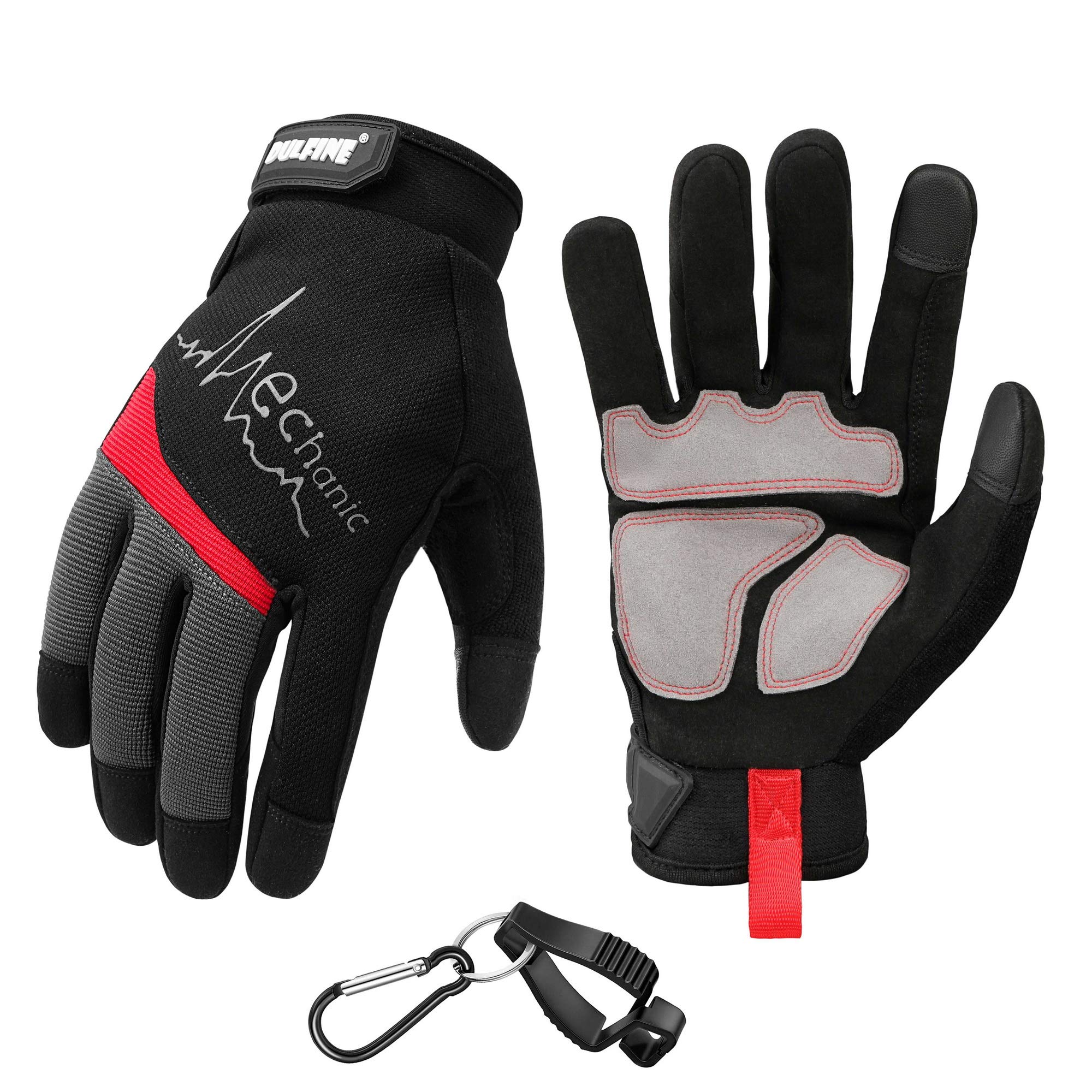DULFINE Flex Grip Mechanic Work Gloves for Men,Black and Red Utility Safety Working Gloves Touch Screen,Excellent Grip,Ideal for Working on Cars and Outdoor Jobs(Medium)