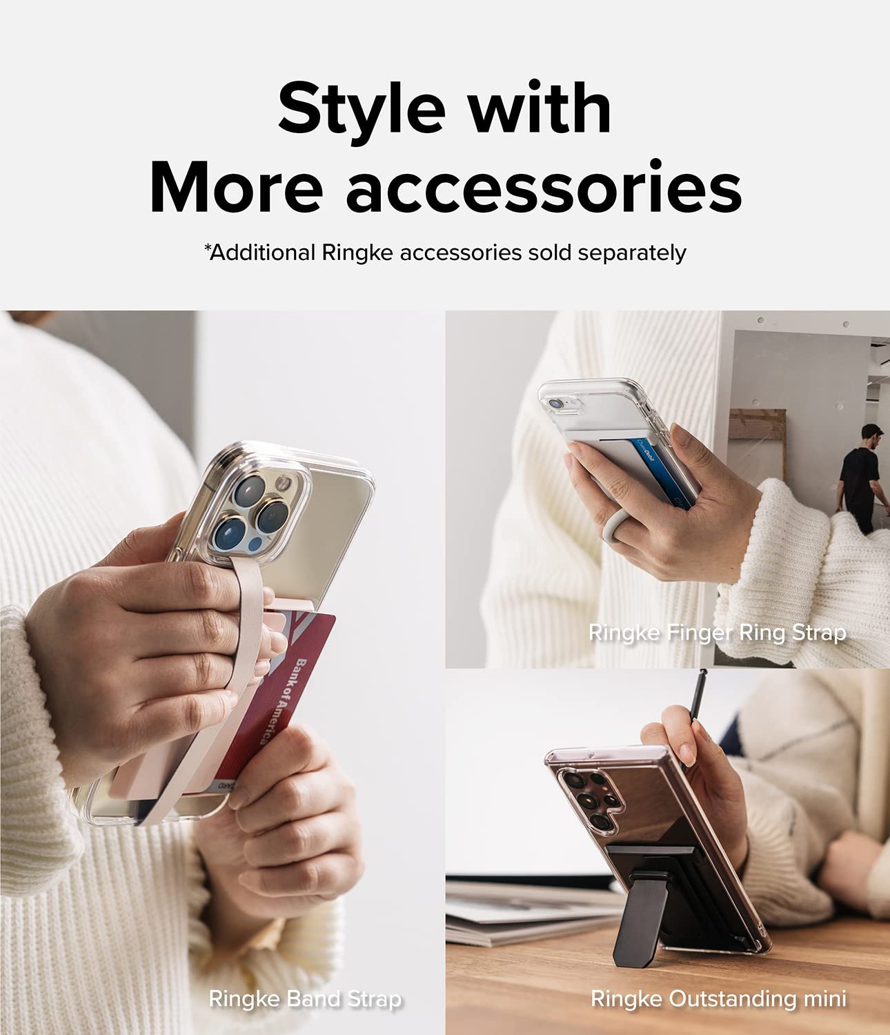 Ringke Side Slot Card Holder for Phone Case, Business Card Holder for Women, Men, ID Credit Card Holder Stick on, Phone Wallet Compatible with iPhone, Galaxy, and Pixel - Clear Mist (2 Pack)