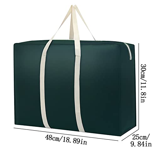 Large Zipper Storage Bag, Moving Packing Bags, Closet Organizer Storage Bags for Dorm Room Essentials, Clothes, Shoes, Blankets (Green)