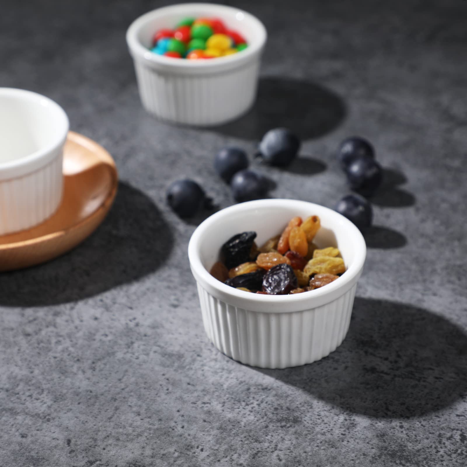 3 oz Ramekins 6 pcs Porcelain Ramekins Dishes for Souffle,Creme Brulee, Pudding, Custard Cups,Bakeware Bowls Set for Baking,Oven Safe, White 2.75 inch