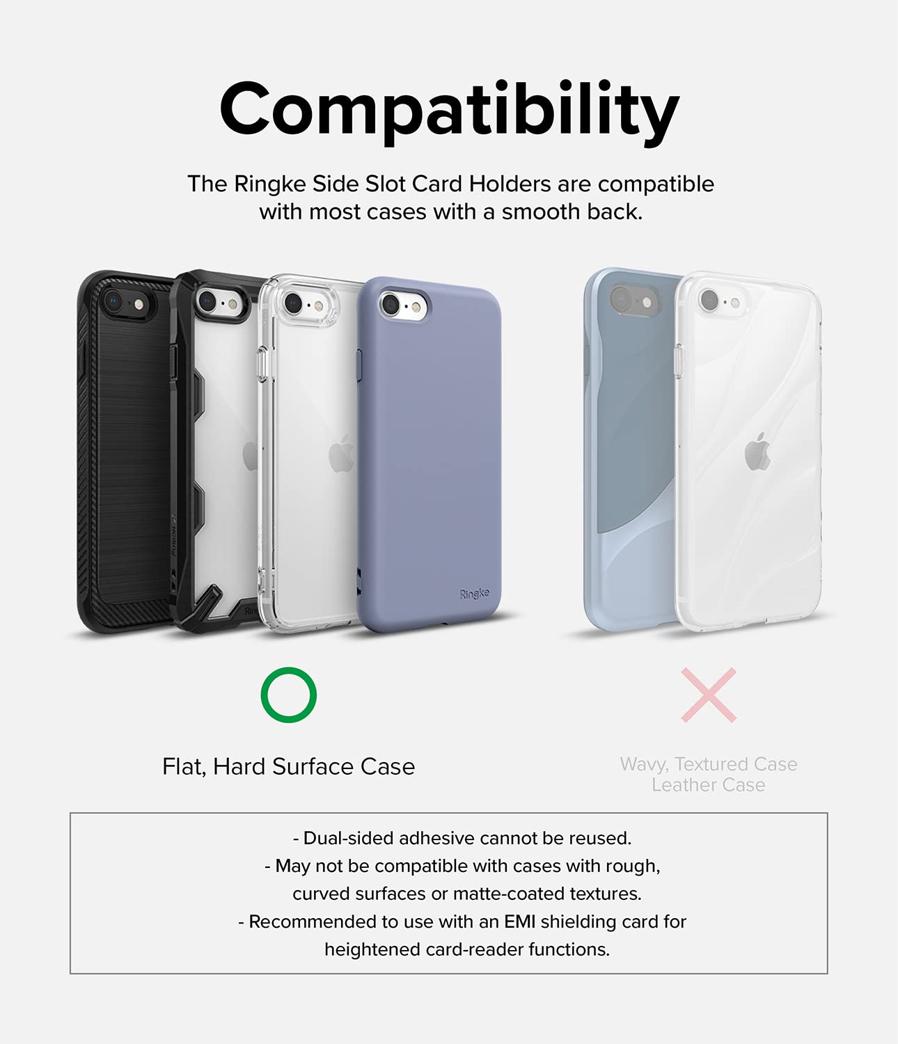 Ringke Side Slot Card Holder for Phone Case, Business Card Holder for Women, Men, ID Credit Card Holder Stick on, Phone Wallet Compatible with iPhone, Galaxy, and Pixel - Clear Mist (2 Pack)