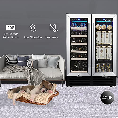 Anwick Cooler, 24 Inch Wine Refrigerator Dual Zone for 60 Cans and 20 Bottles - Mini Wine Fridge with Stainless Steel Tempered Glass Door and Temperature Memory Function