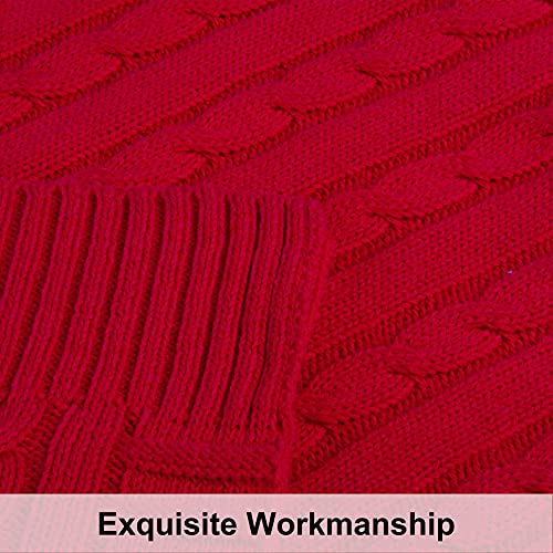 NTBAY 100% Pure Cotton Cable Knit Throw Blanket, Super Soft Warm 51x67 Knitted Throw Blanket for Couch, Sofa, Chair, Bed - Extra Cozy, Machine Washable, Comfortable Home Decor, Red