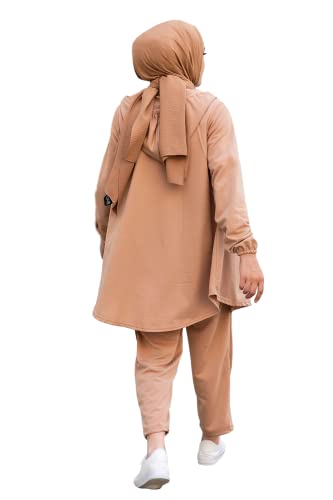 Salma's Apparel Women's 2-Piece Sweatsuits | Long Sleeve Zip Hoodie Sweatshirt with sweatpants | Muslims Track Suits for Women, Coffee with Milk