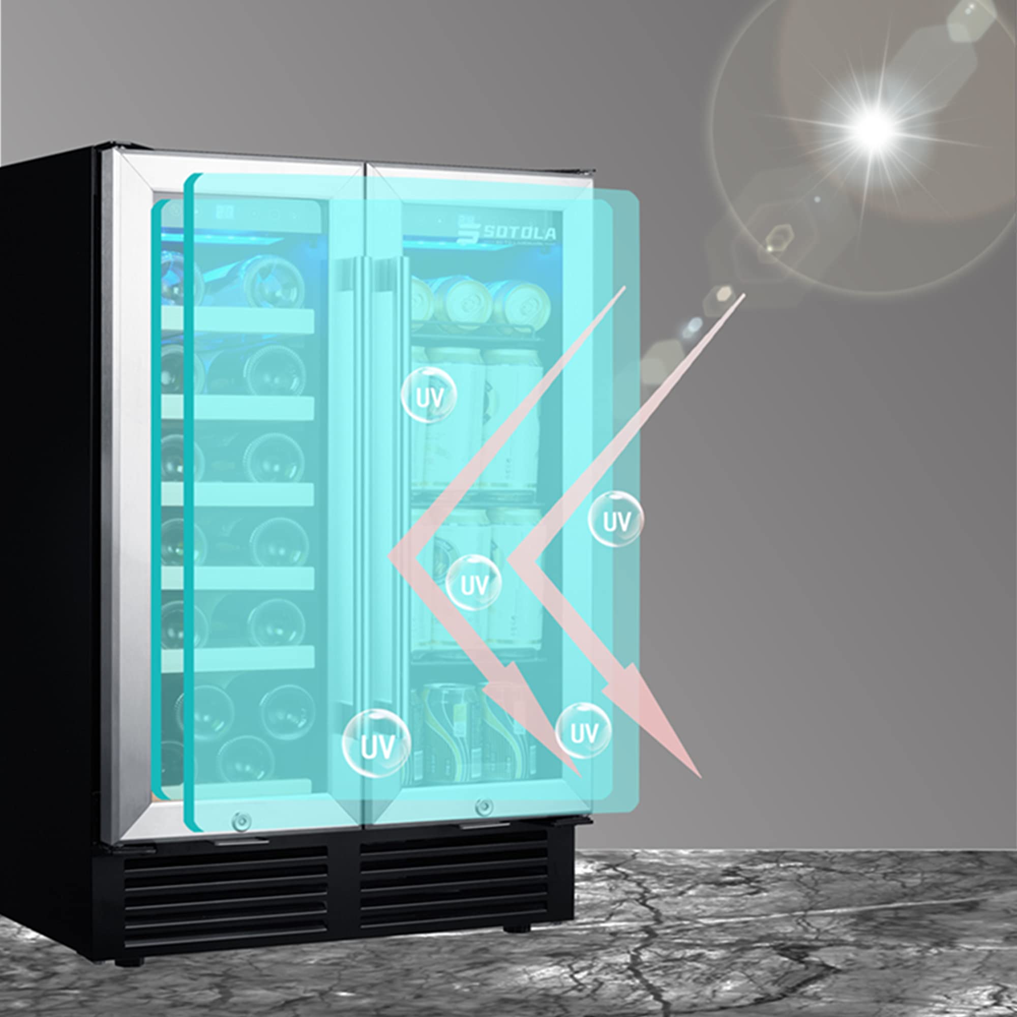 Anwick Cooler, 24 Inch Wine Refrigerator Dual Zone for 60 Cans and 20 Bottles - Mini Wine Fridge with Stainless Steel Tempered Glass Door and Temperature Memory Function