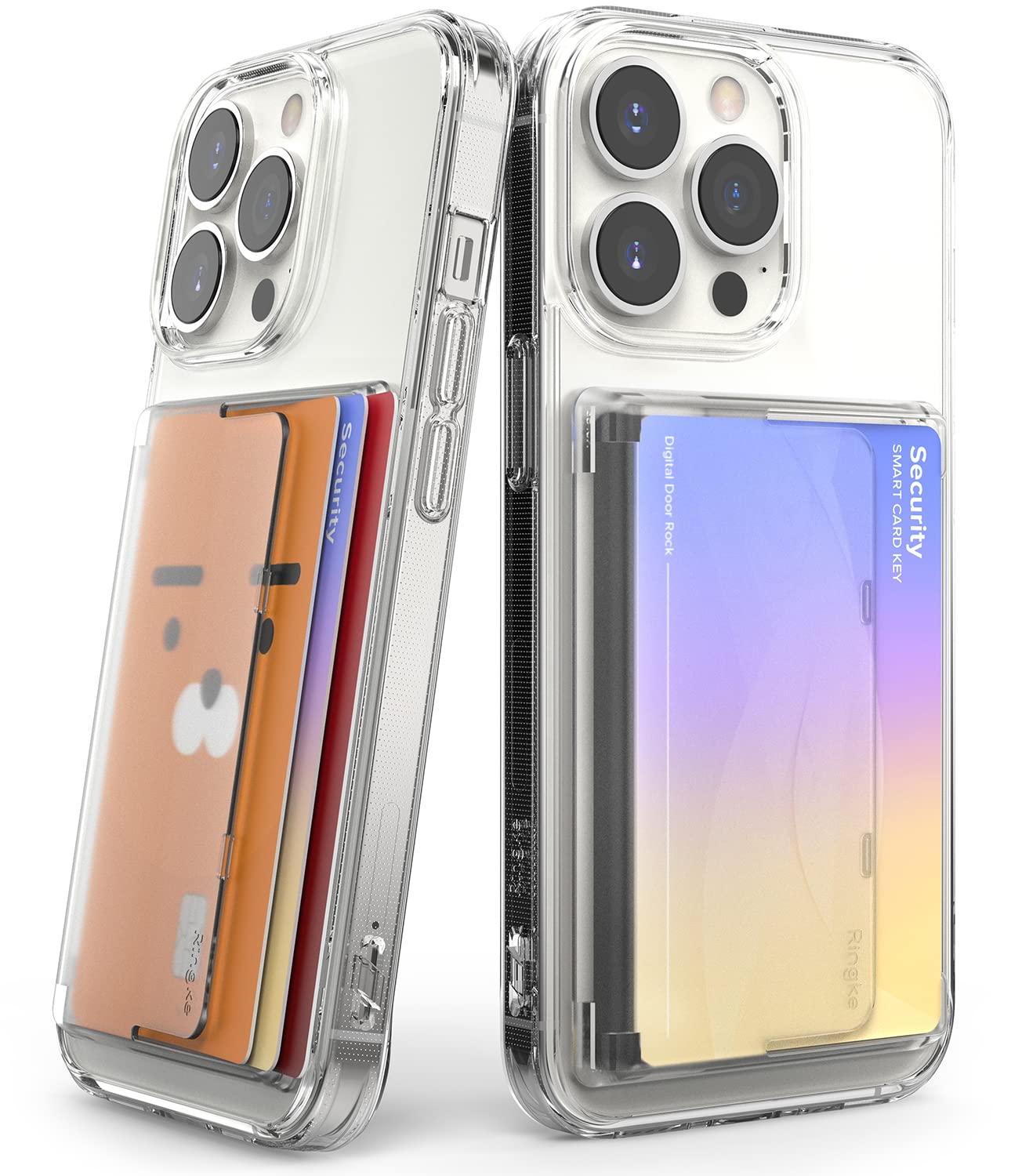 Ringke Side Slot Card Holder for Phone Case, Business Card Holder for Women, Men, ID Credit Card Holder Stick on, Phone Wallet Compatible with iPhone, Galaxy, and Pixel - Clear Mist (2 Pack)