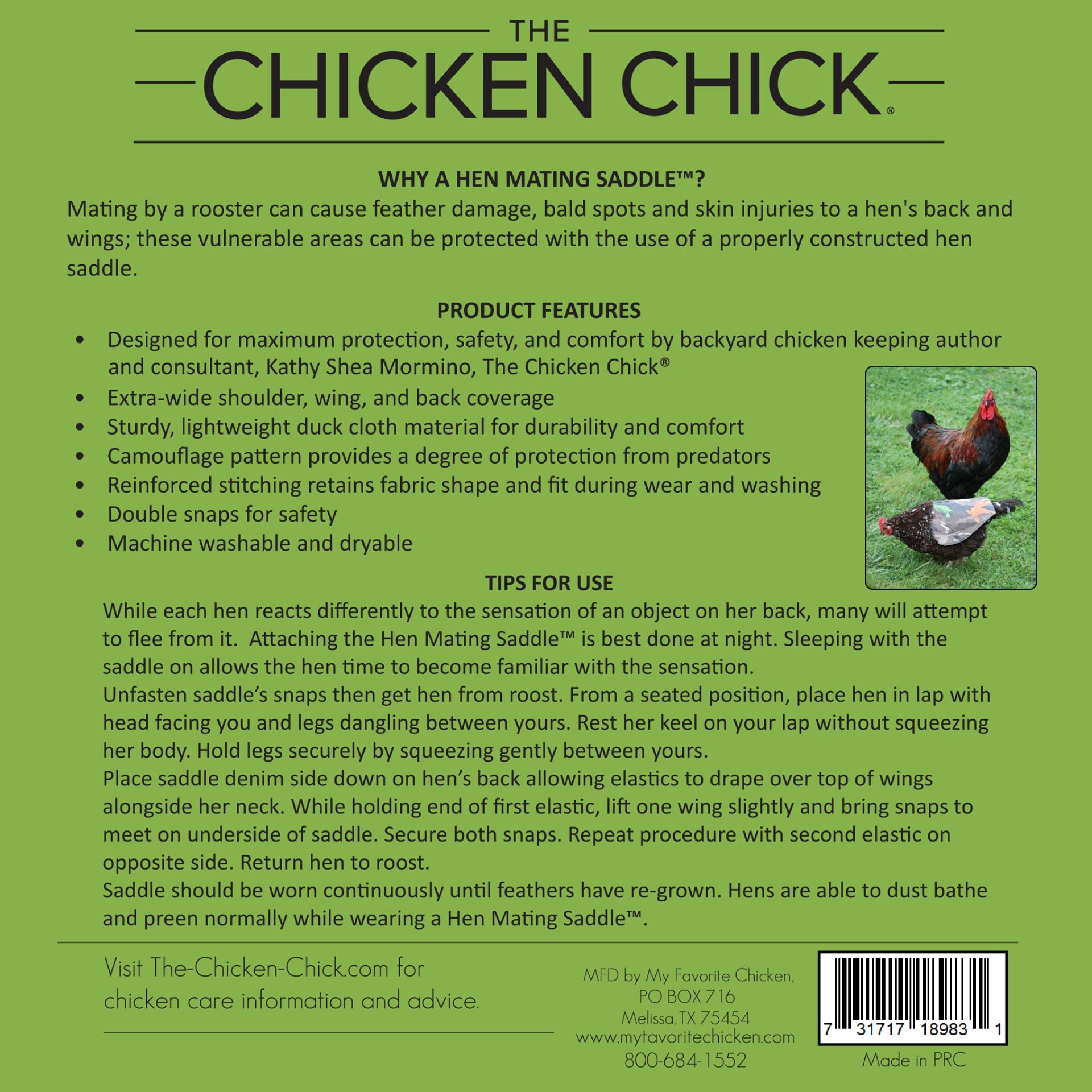 The Chicken Chick® Hen Mating Saddle Skinny / Medium