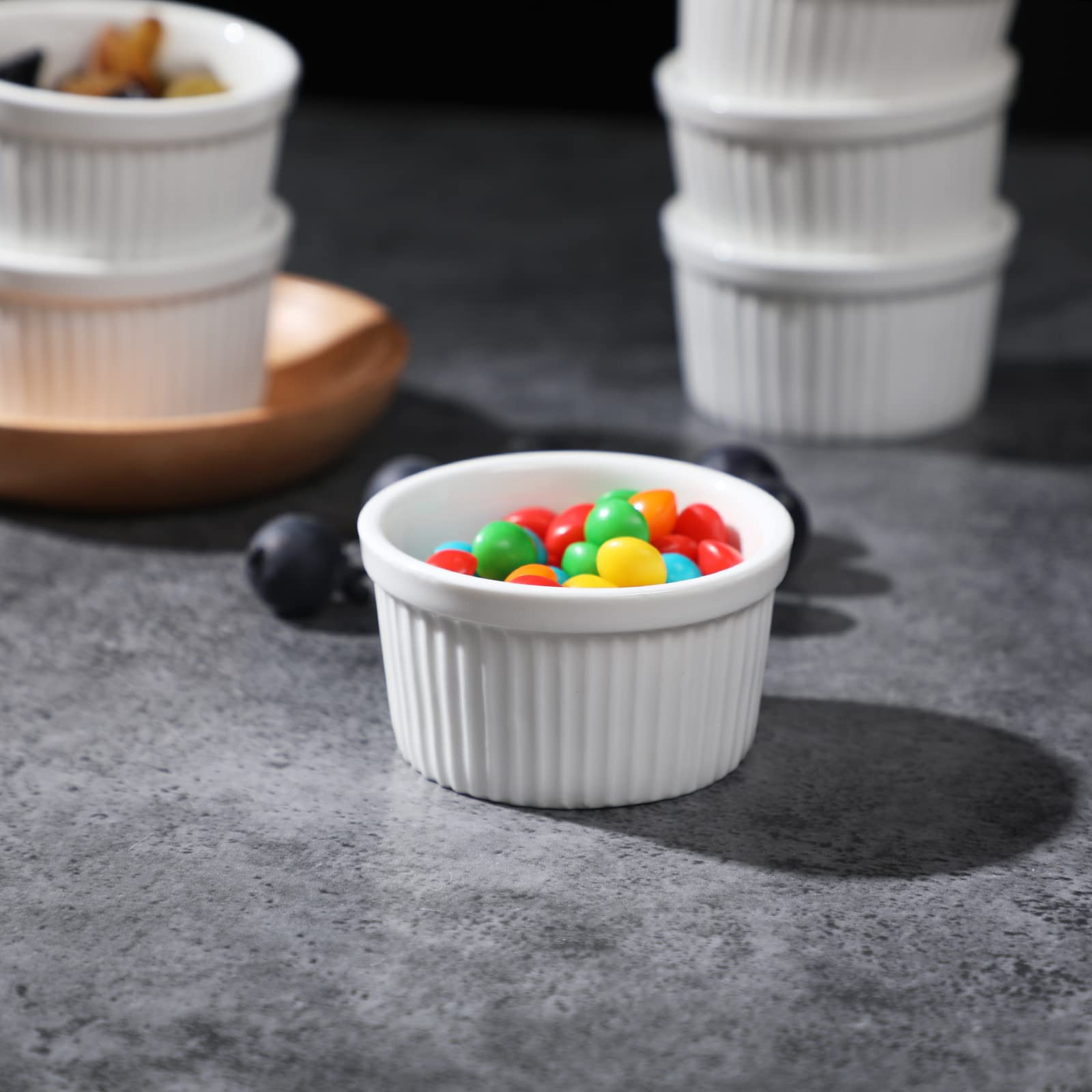 3 oz Ramekins 6 pcs Porcelain Ramekins Dishes for Souffle,Creme Brulee, Pudding, Custard Cups,Bakeware Bowls Set for Baking,Oven Safe, White 2.75 inch