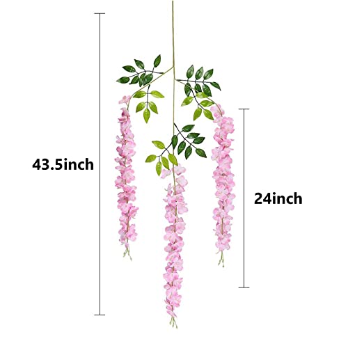 GOOCHOO 12 Pack 3.6 Feet Artificial Fake Wisteria Vine Ratta Hanging Garland Silk Flowers String Party Home Wedding Decor, (Light Pink)