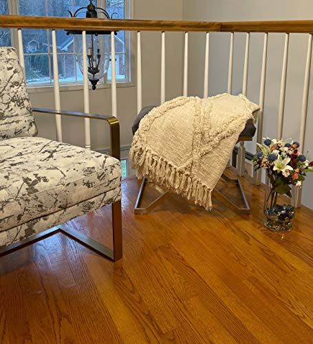 LR Home Soft Luxury Handmade Boho Farmhouse Diamond Throw Blanket with Fringe, 50" x 60", Natural