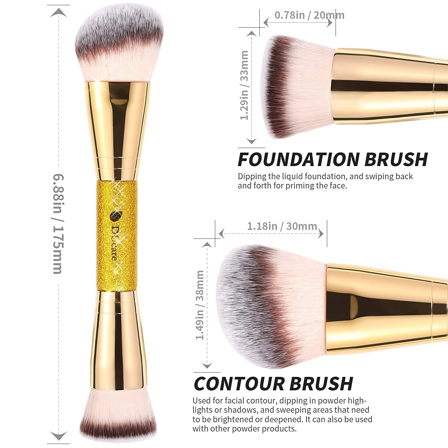 DUcare Foundation Brush Contour Bronzer Makeup Brush Double Ended Self Tanner Brush Sculpting Brush for Blending Liquid Powder Concealer Cream Cosmetics Blush Buffe
