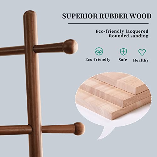 Aibiju Heavy Duty Coat Rack Freestanding,Wooden Coat Hanger Stand with Storage Shelf and 3 Crossbar, Coat Tree Easy to Assemble for Home Office Suits Jacket Hat Umbrellas Brown YD-1440